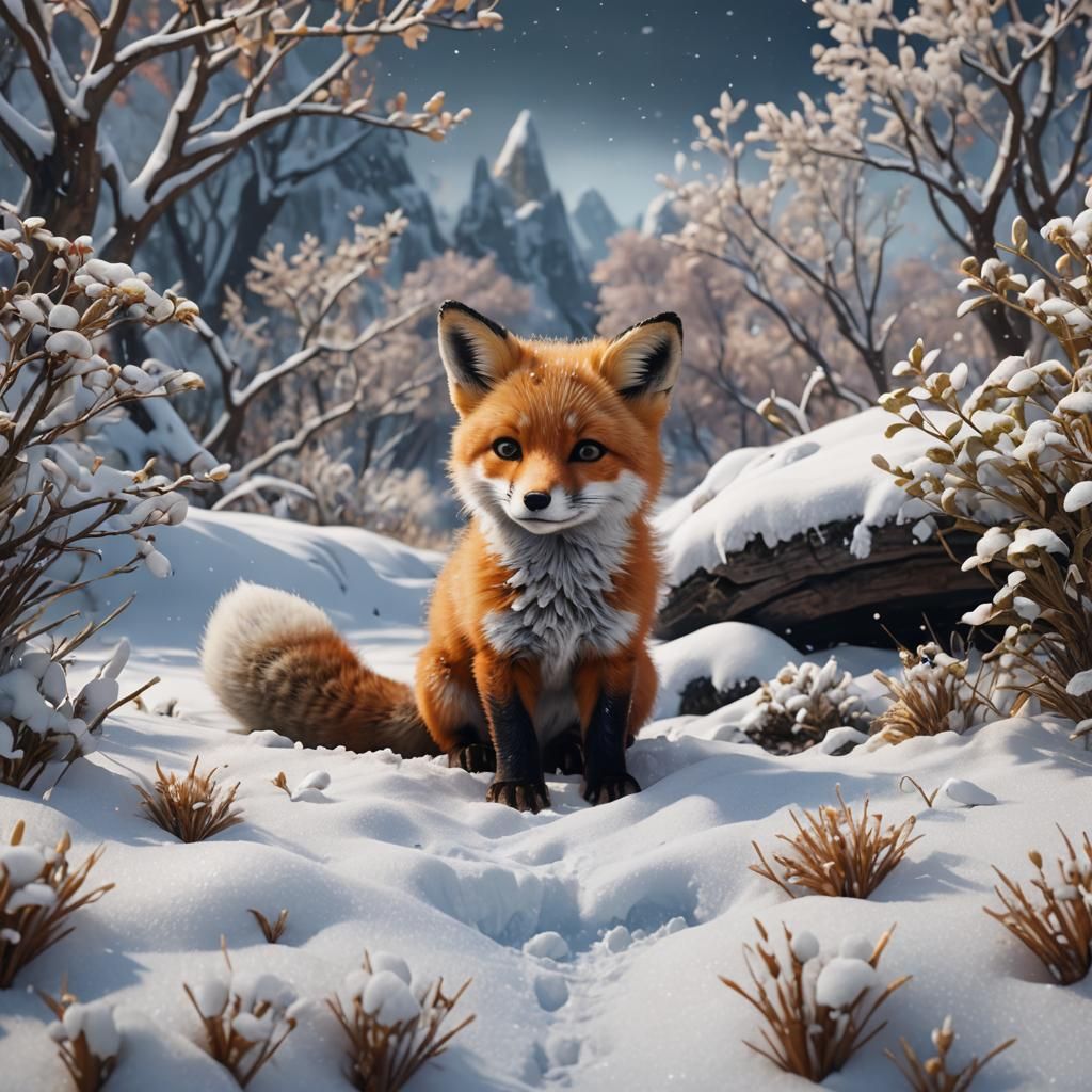 cute baby fox in snow - AI Generated Artwork - NightCafe Creator