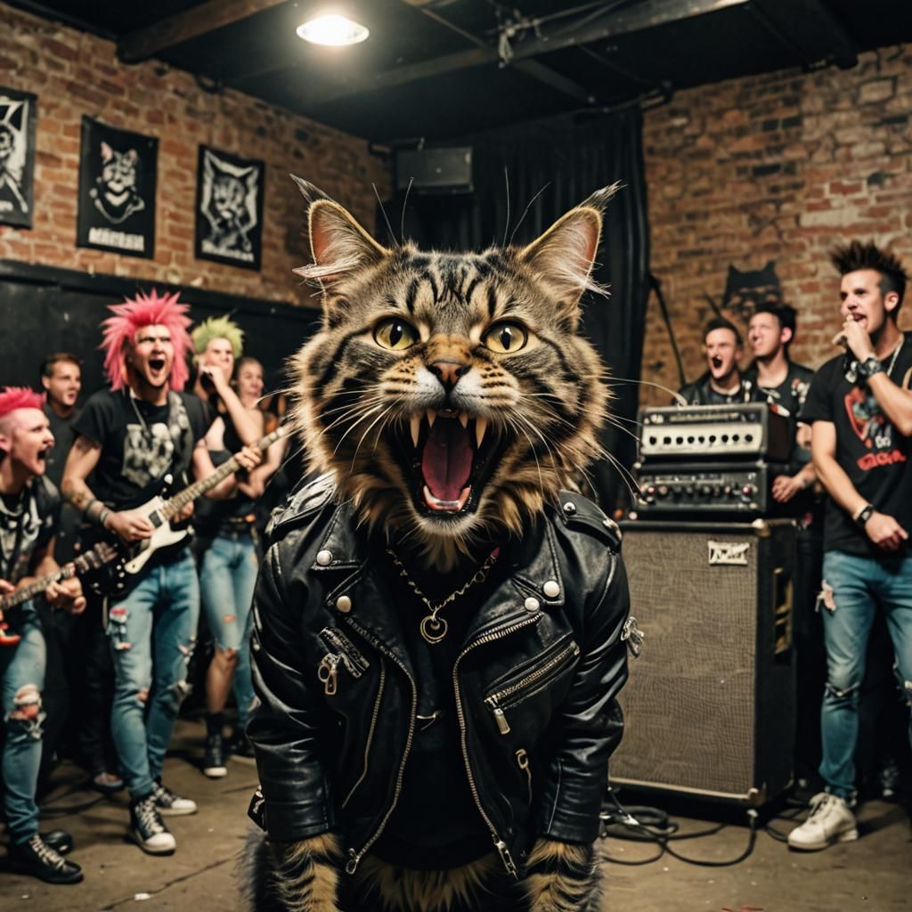 Punk Rock Cat Screaming on a scene :: Cats wearing Punk Rock clothes at ...