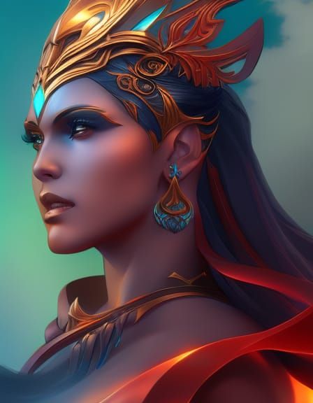 Mahuika_Maori_Goddess_of_Fire \\ head and shoulders portrait, 8k ...