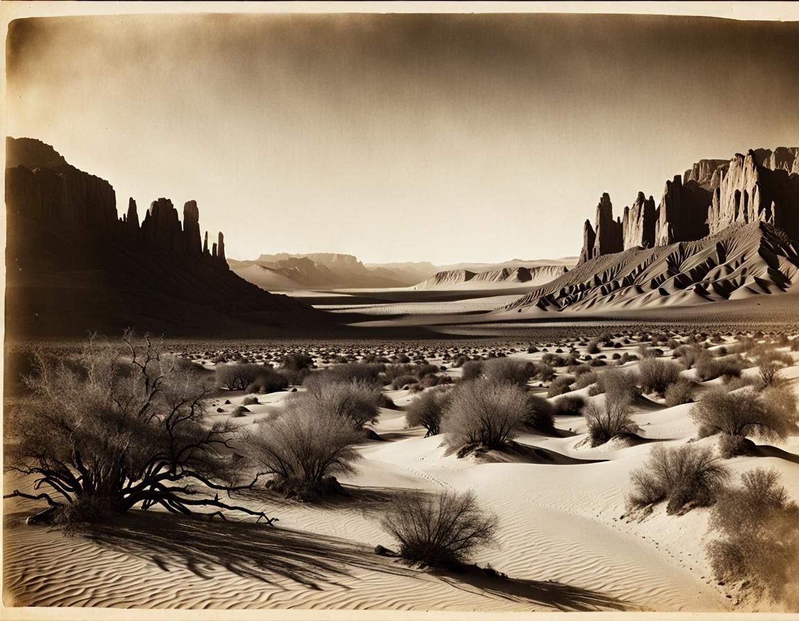 Dramatic desert landscape in the style of Ansell Adams. Albumen print ...
