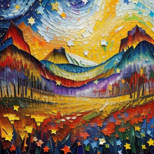"The Starry Night". Beautiful rustic mosaic patchwork, abstract ...