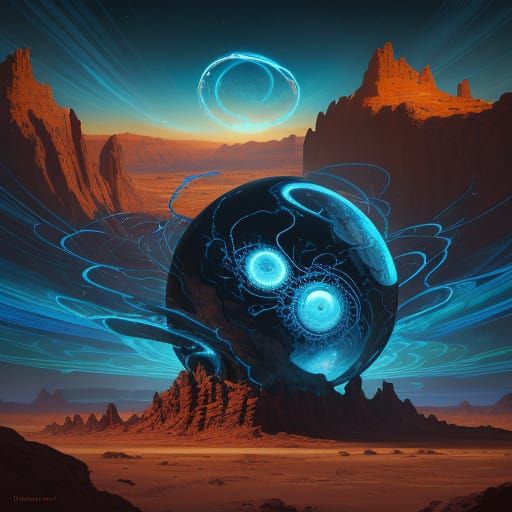 Electric Phoenix Alien in Cyberpunk Landscape - AI Art