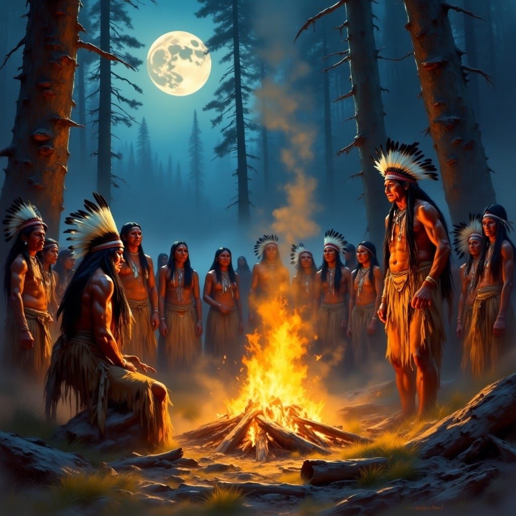 Native Americans around a sacred fire