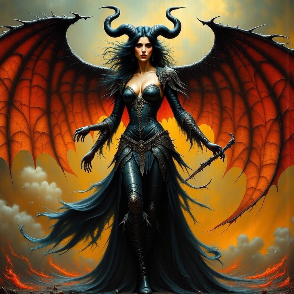 Ethereal Demoness in Dynamic Action Pose - AI Art