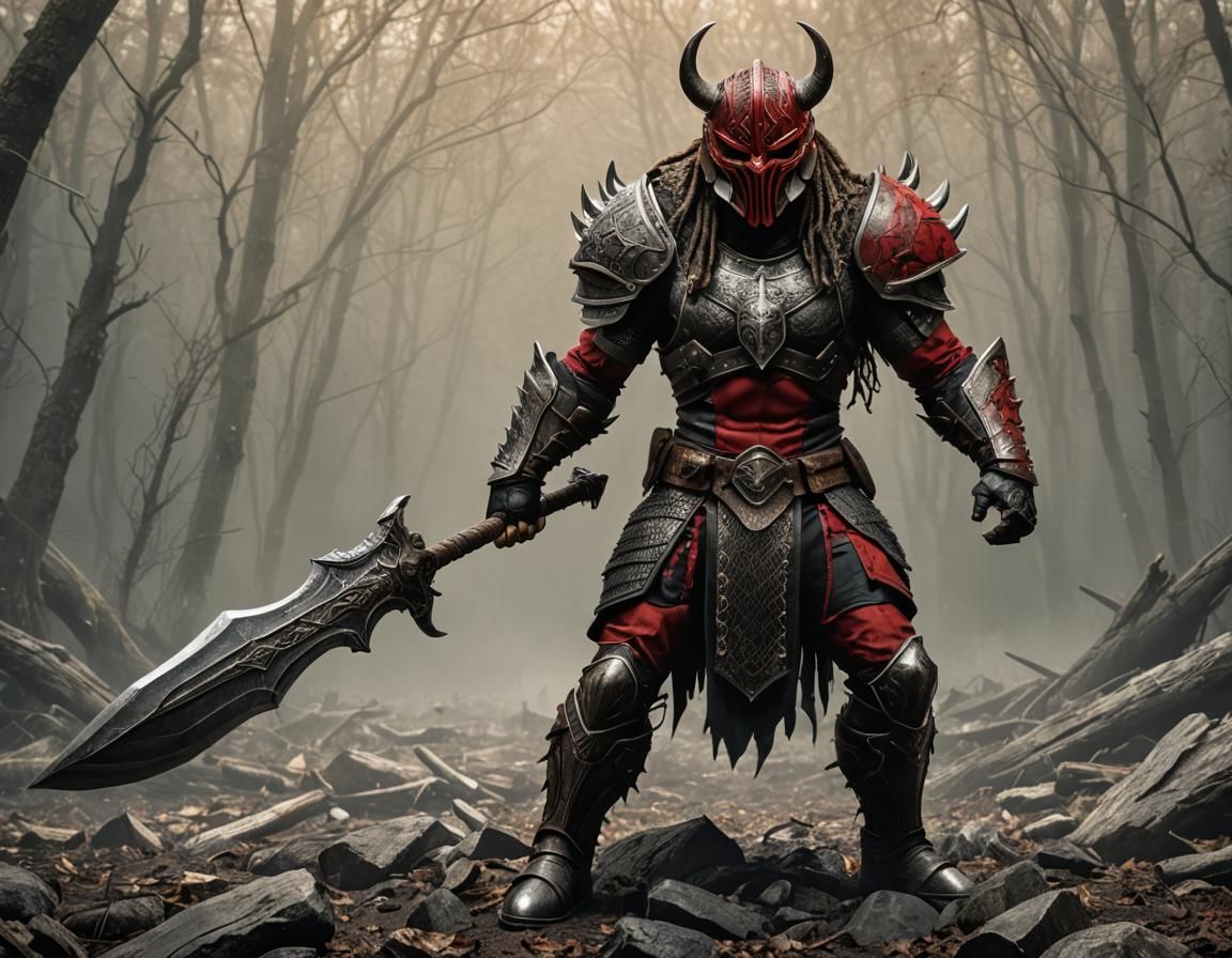 Classic male viking hero who looks like the Predator wearing a red mask ...