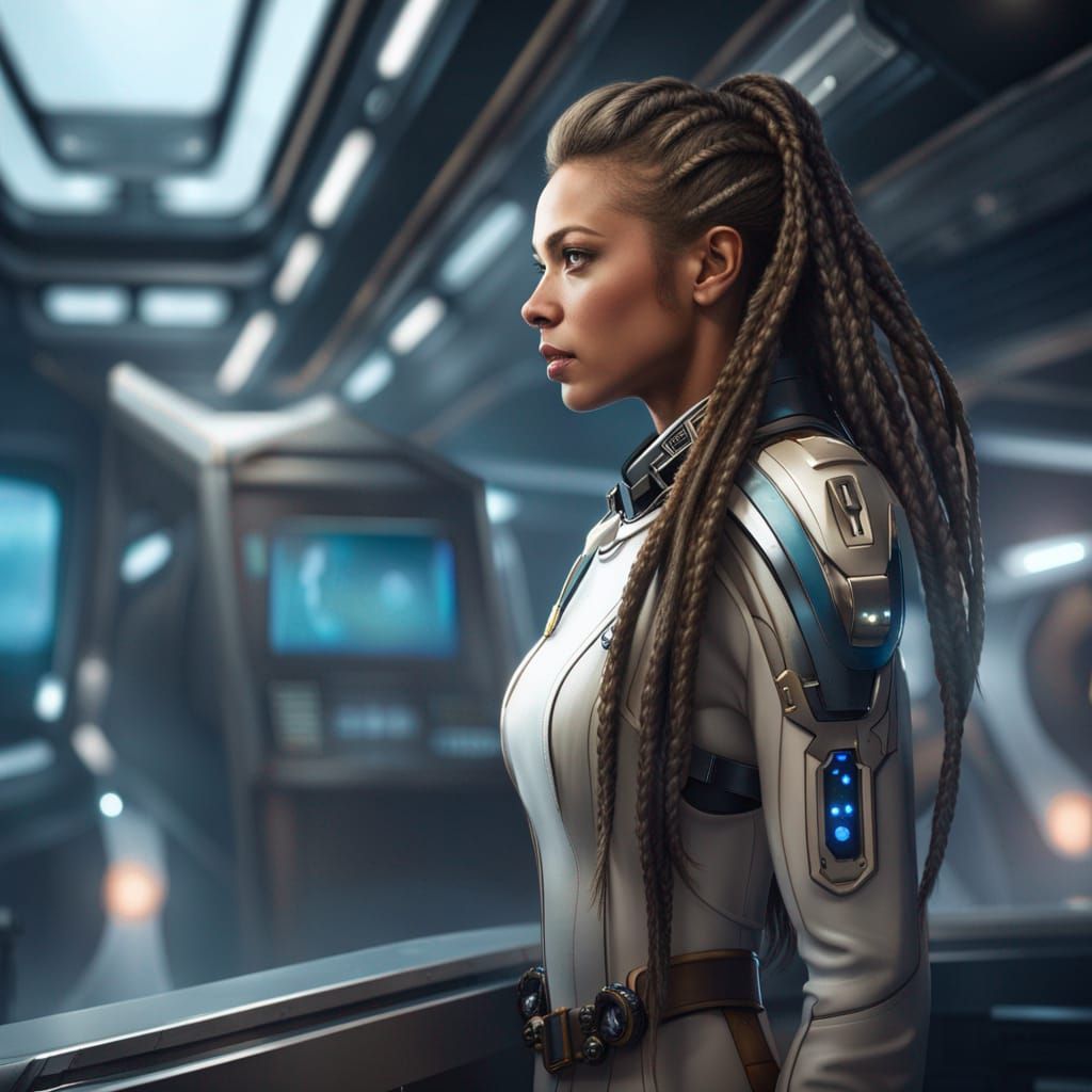 Cyborg augmented starship commander on the bridge - AI Generated ...