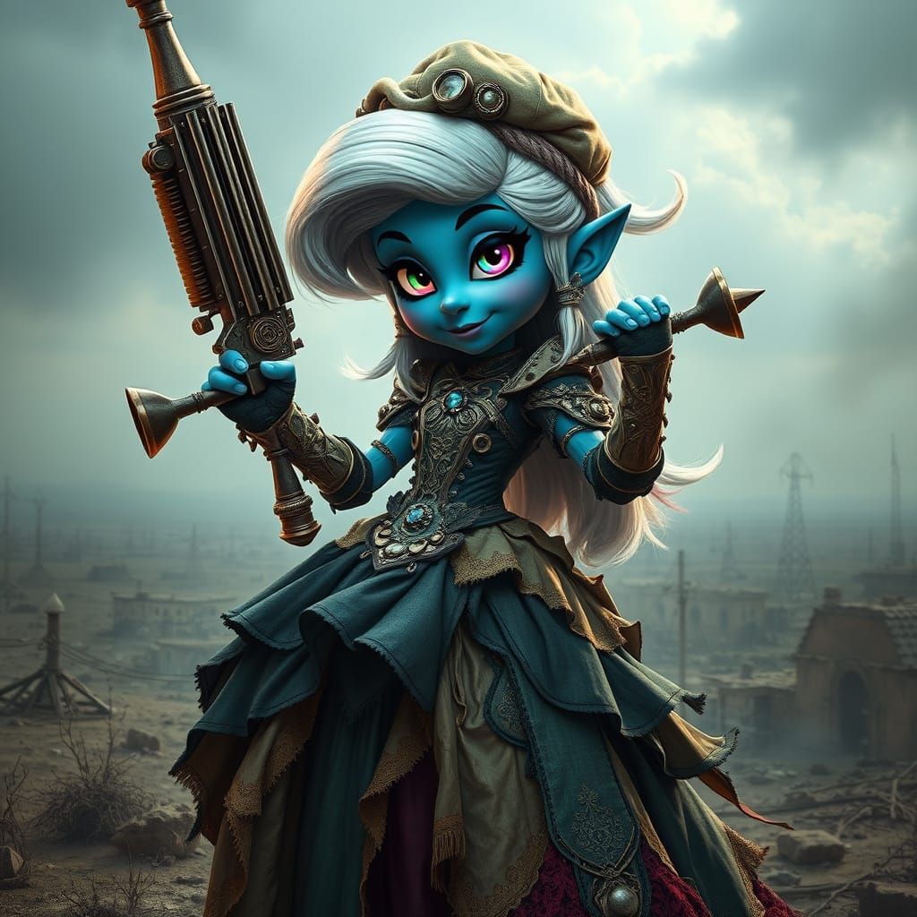 Smurfette in Dystopian Victorian Steampunk Landsca... - AI Art