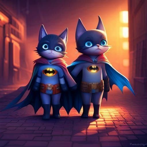 Two cats dressed as Batman - AI Generated Artwork - NightCafe Creator