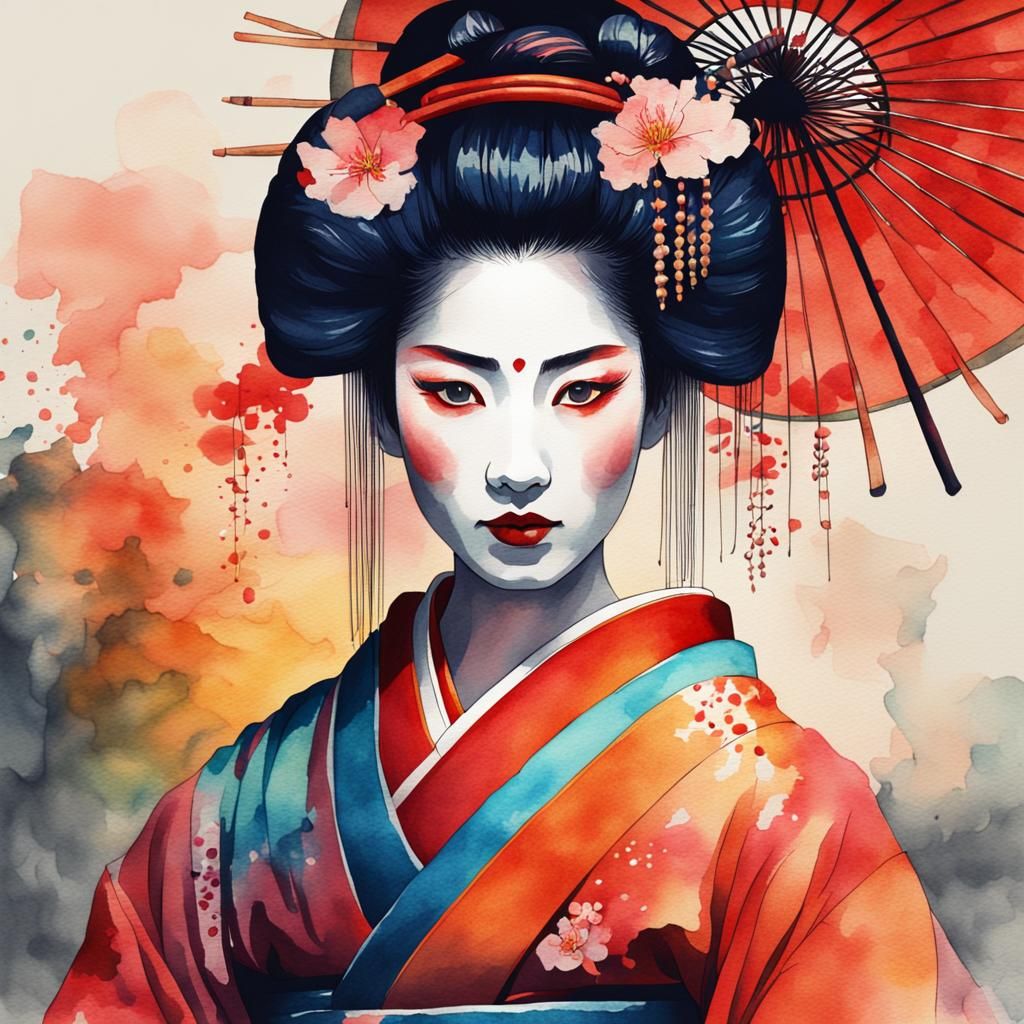 Geisha portrait 8k resolution concept art complementary colors ...