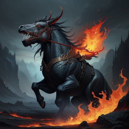 Monstrous steed - Majestic Fiery Steed in Fantastical Landsc...