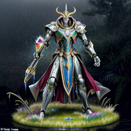 Warrior Wizard in Gemstone and Metal Mosaic on a R... - AI Art