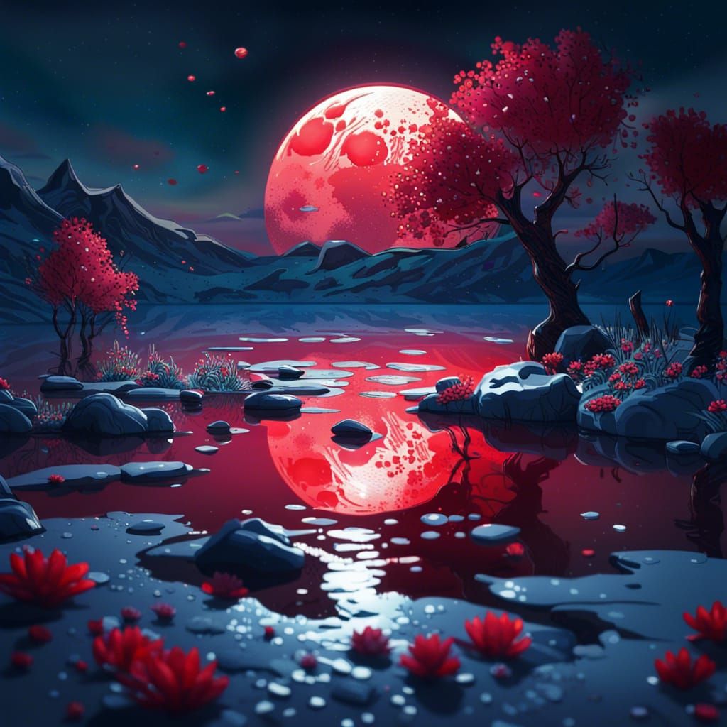 Reflection of red moon in ice lake - AI Generated Artwork - NightCafe ...