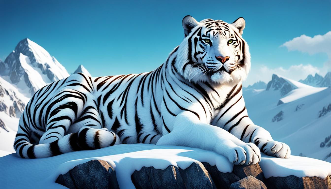 snow tiger resting - AI Generated Artwork - NightCafe Creator