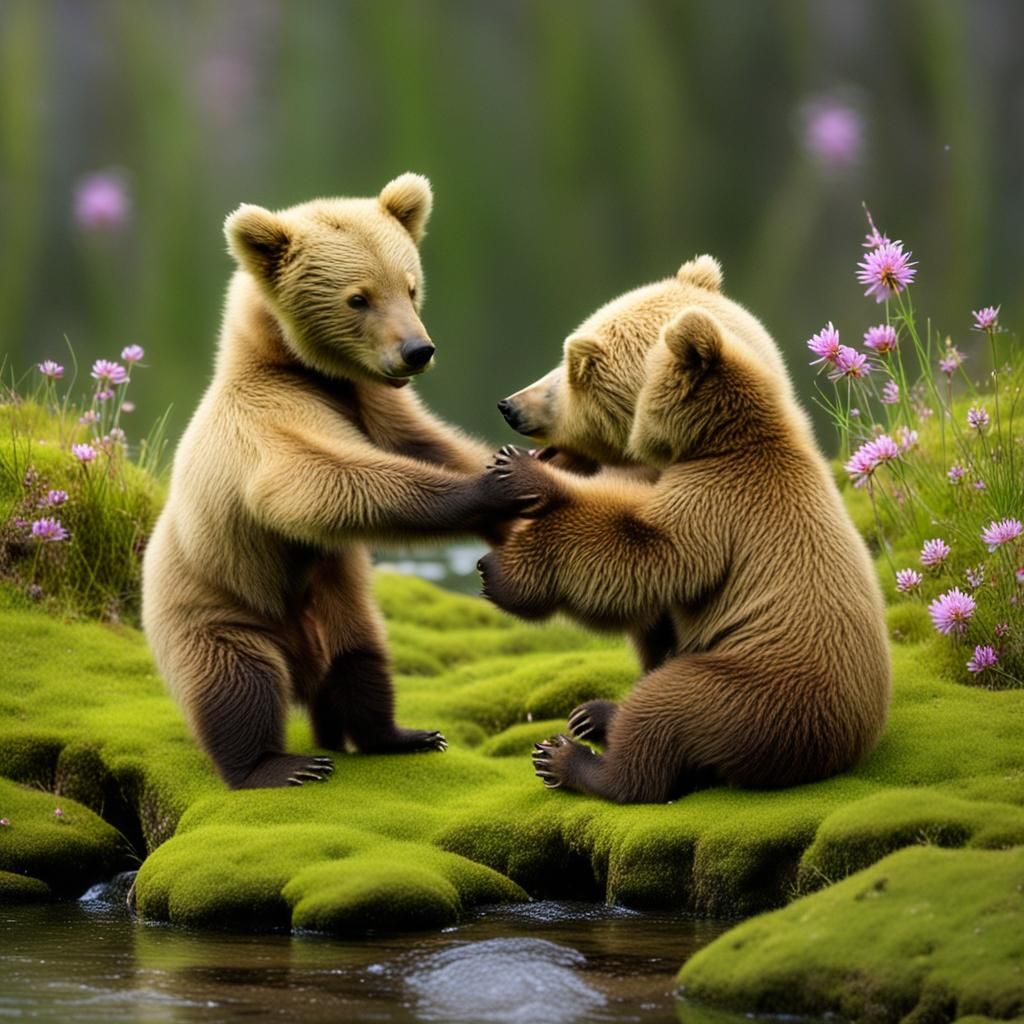 Two baby-bears playing #12 - AI Generated Artwork - NightCafe Creator