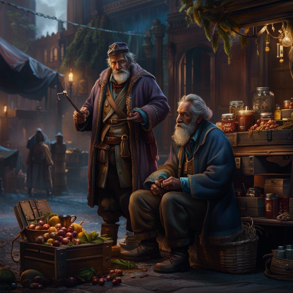 Generous homeless man giving rich merchant his last quarter - AI ...