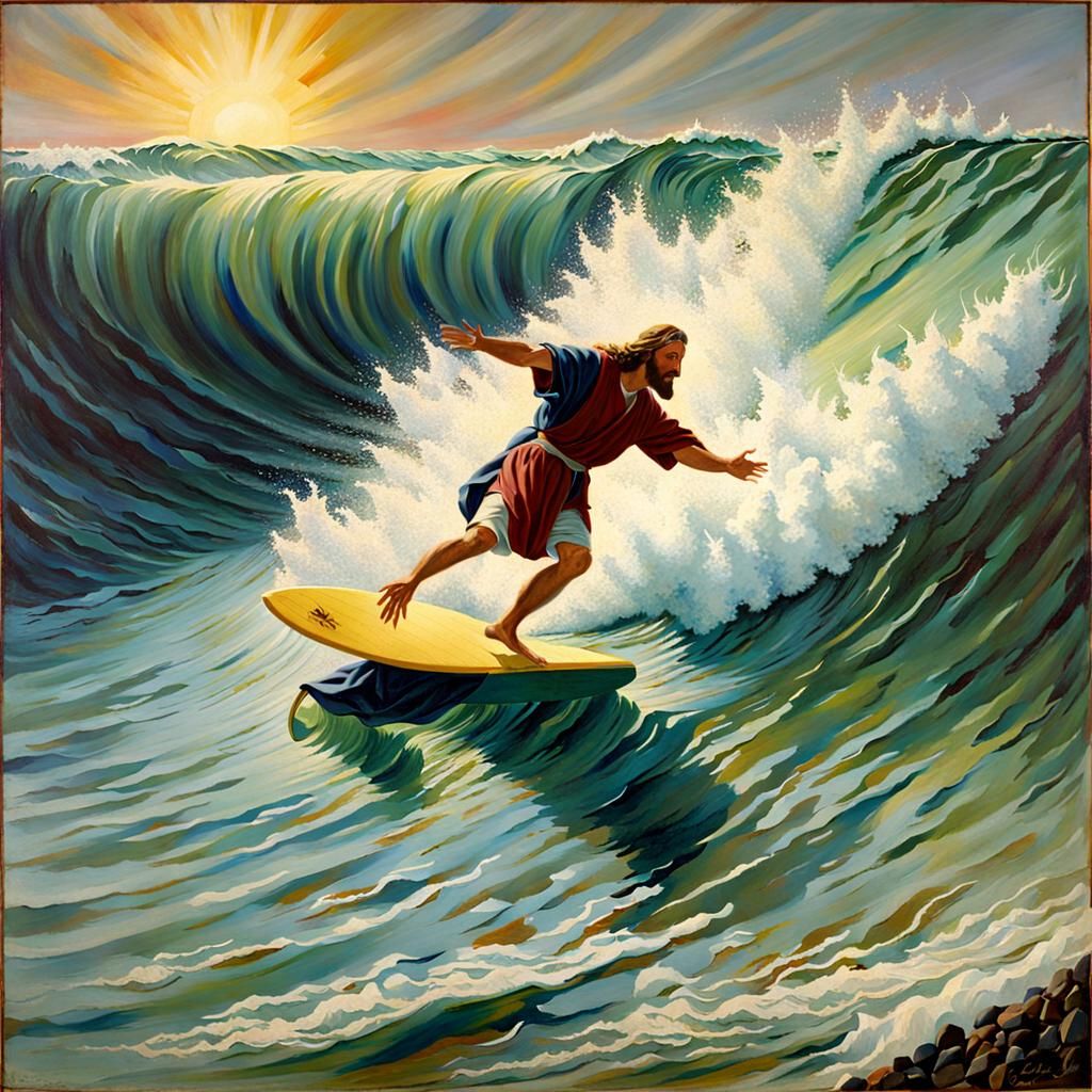 Surfing Jesus - AI Generated Artwork - NightCafe Creator