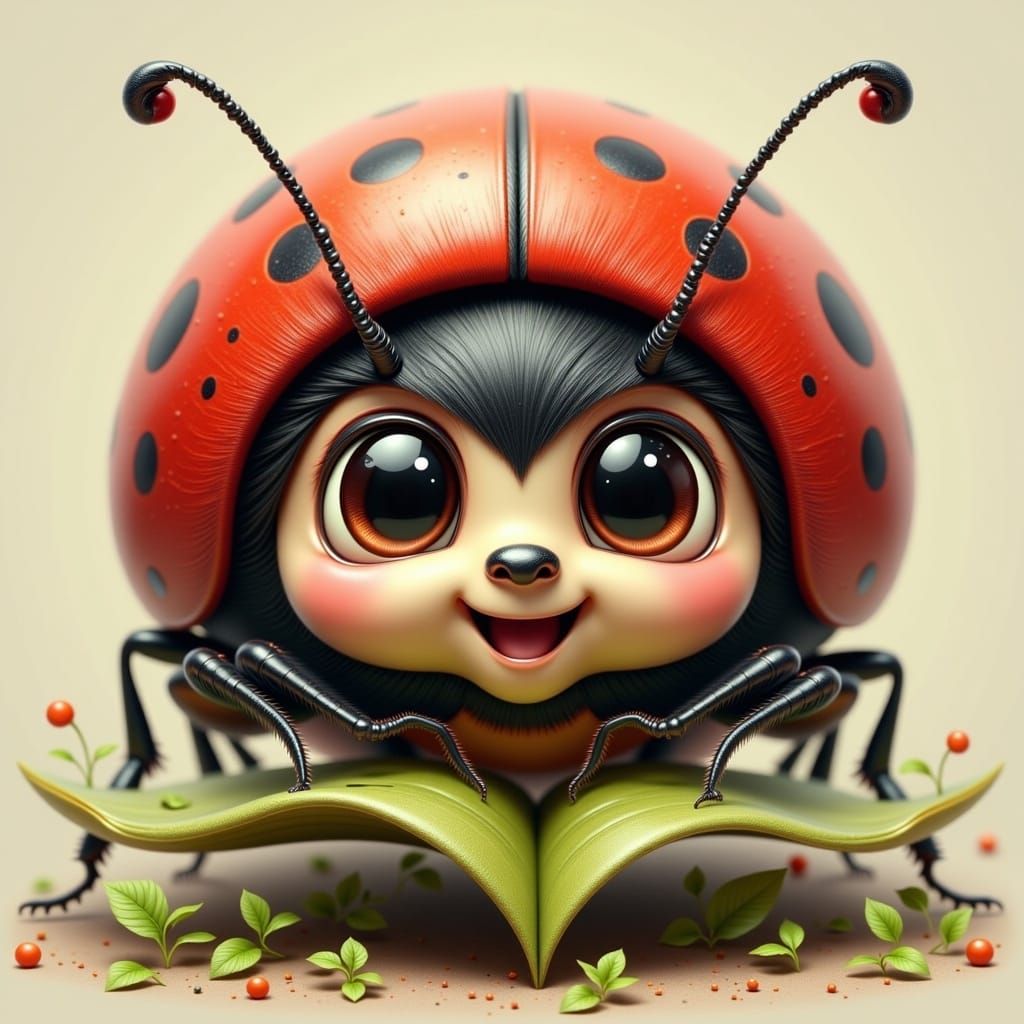 Ladybug - Charming Ladybug with Large Shiny Eyes
