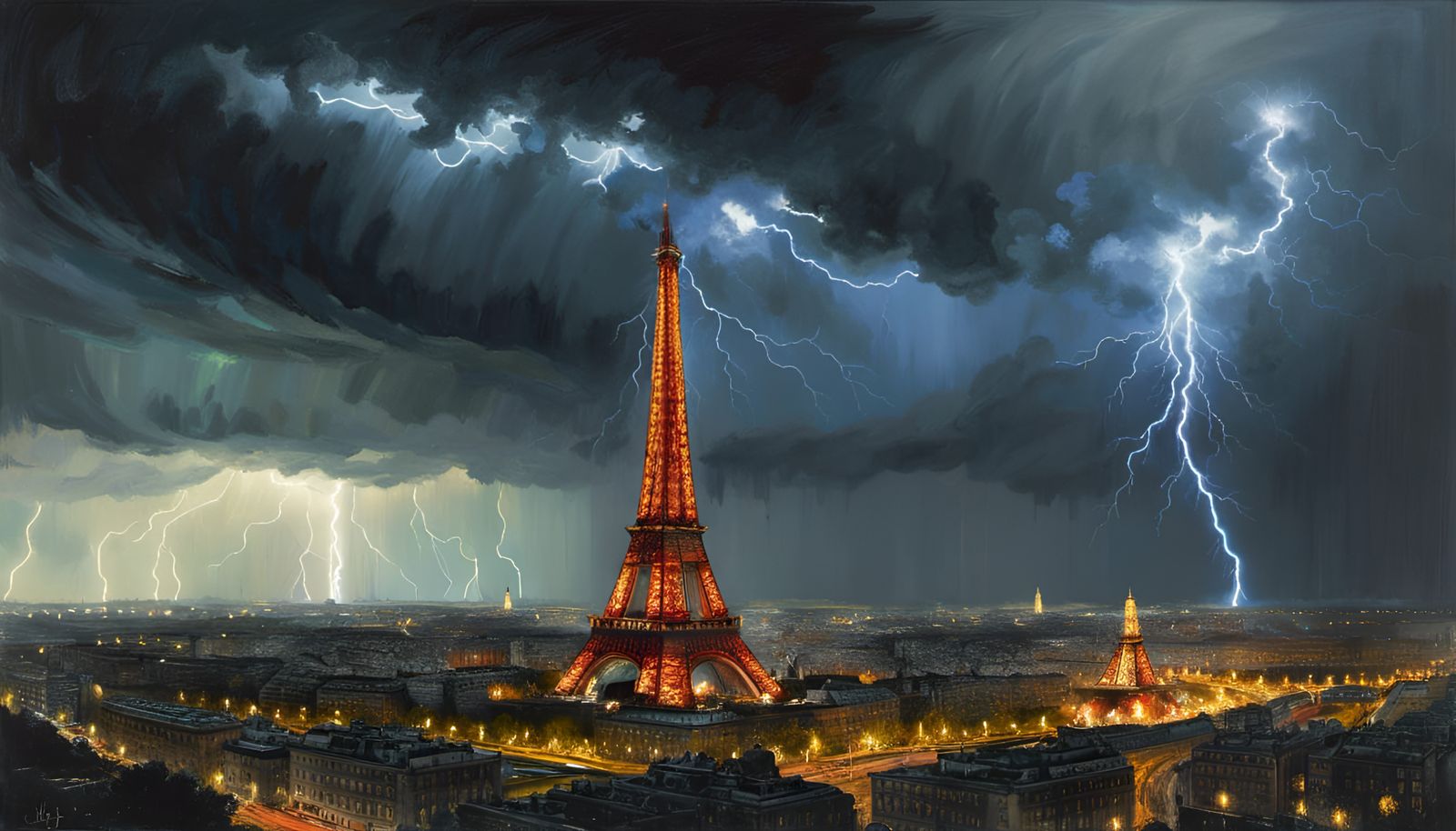 Eiffel Tower under the storm v.2 - AI Generated Artwork - NightCafe Creator