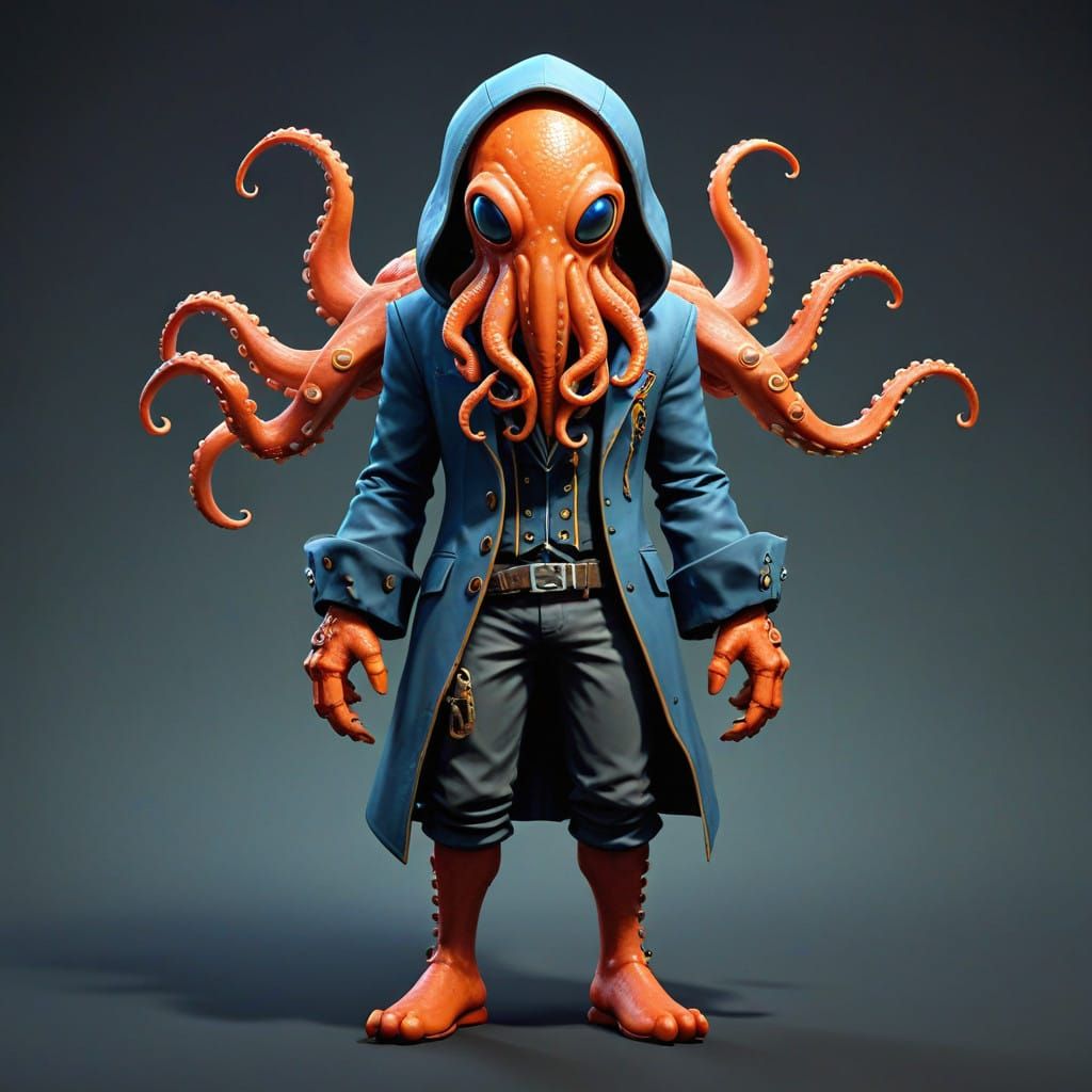 Gamer Octopus Character in Modest Attire - AI Art