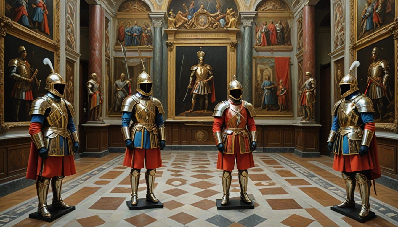 The Vatican Swiss Guard Three Armor Manequins, Italian renaissance ...