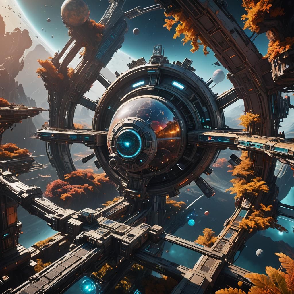 A space station orbiting an alien planet with a vibrant ecosystem. - AI ...