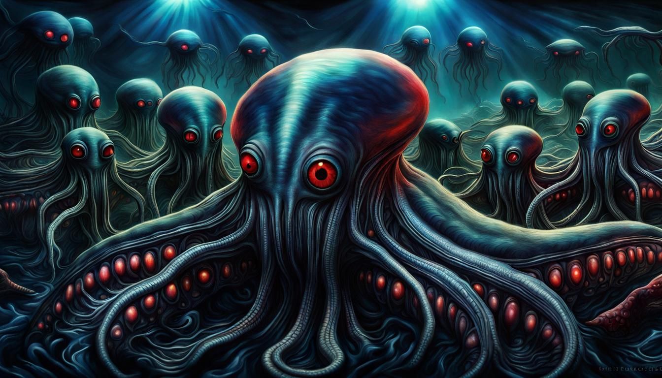 extraterrestrial creatures red evil eyes glowing in the dark while ...