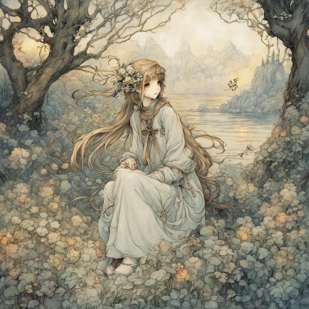 What Was That? - Innocent Maiden Beside Serene Pond in Whims...