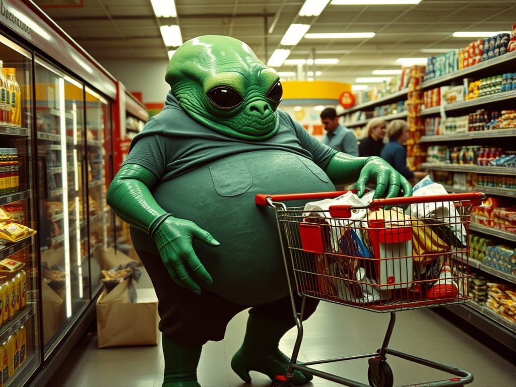 Fat Extraterrestrial creature stained green with limbs and tentacles ...