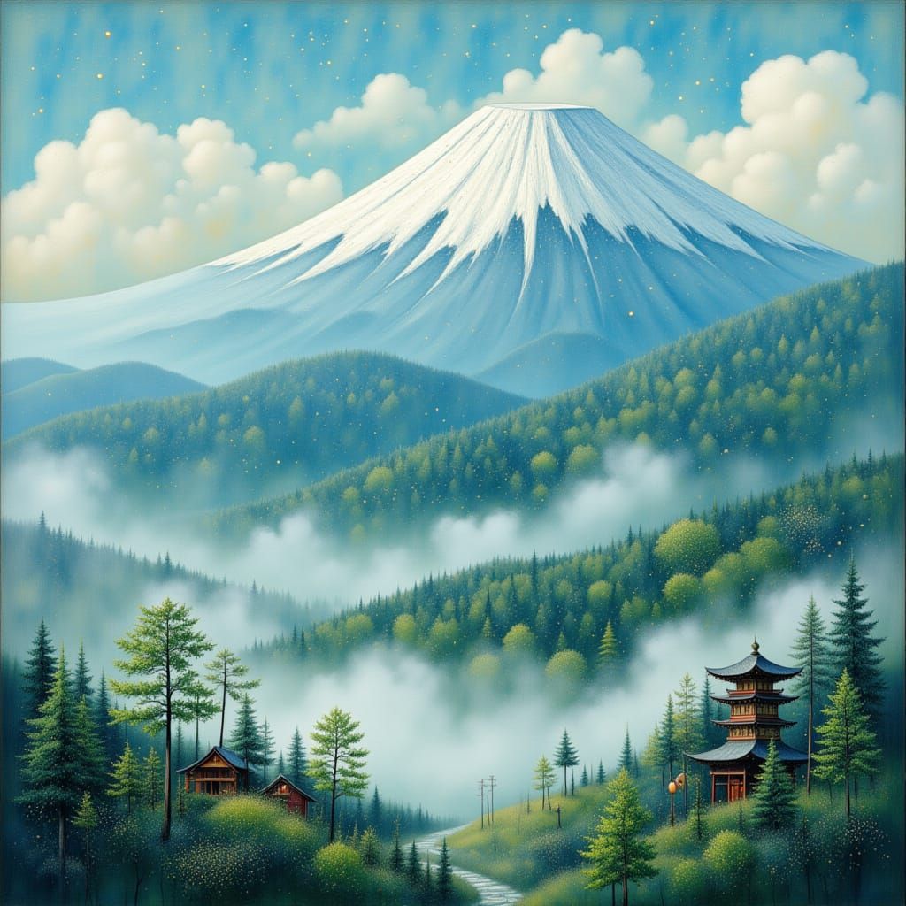 Mt. Fuji with Asama Shrines - Majestic Mt. Fuji Landscape in...