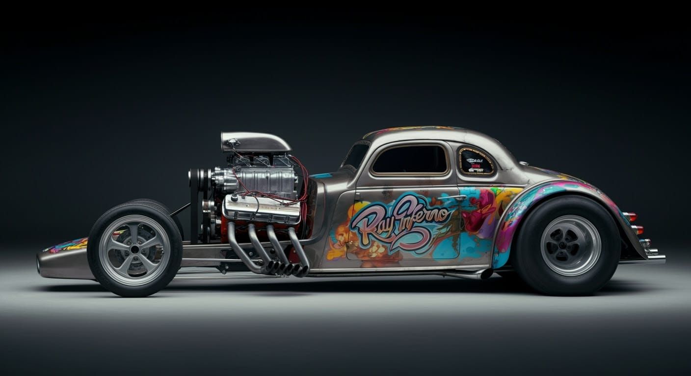 Retro-Futuristic Dragster with Classic British Fla... - AI Art