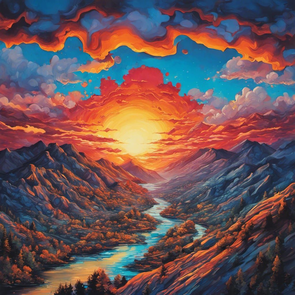 Sunset on blue ridge mountains graffiti art, splash art, street art ...