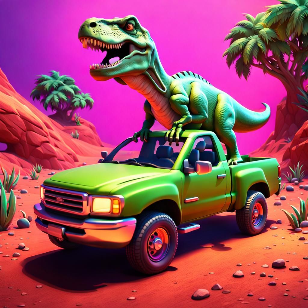 A T-Rex driving a small pickup truck - AI Generated Artwork - NightCafe ...