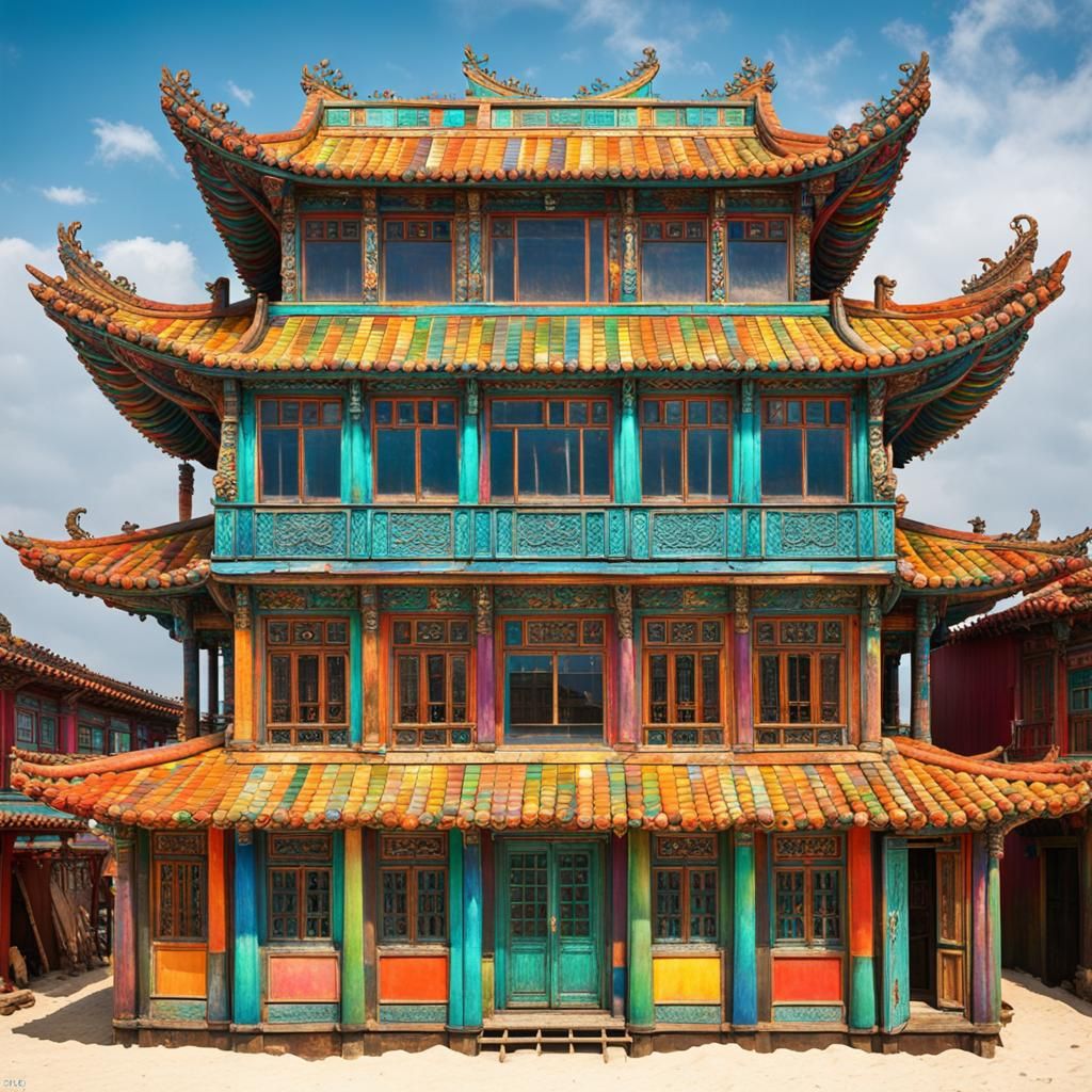 Rainbow colored Chinese giger ming - AI Generated Artwork - NightCafe Creator