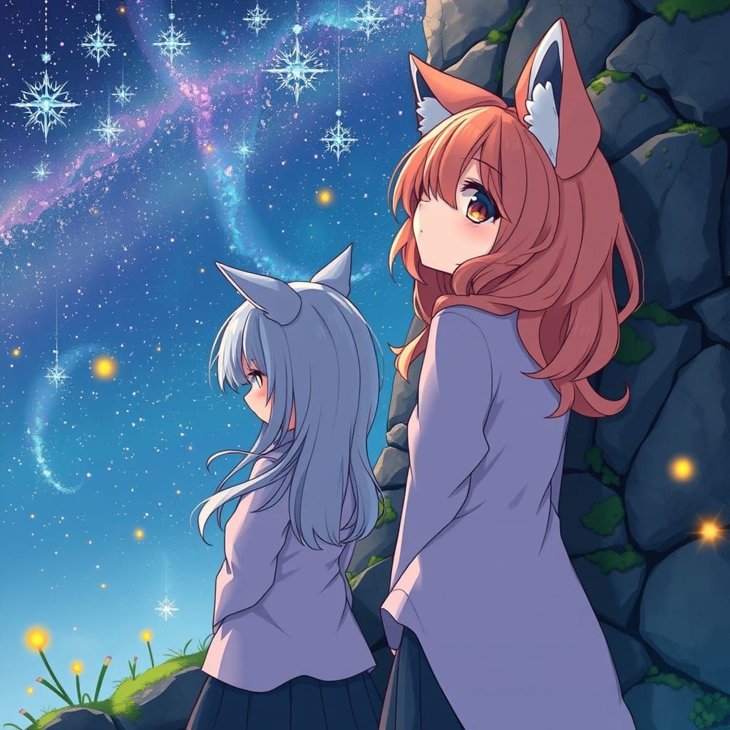 Scoft Talks - Whimsical Anime Girls Amidst Ancient Stones