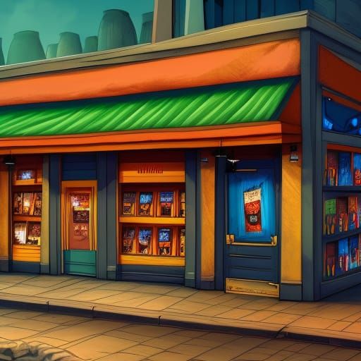 Front side of a comic store : r/nightcafe