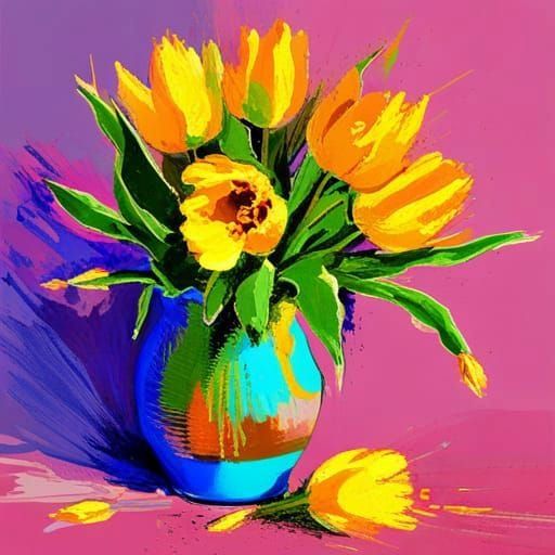 Tulip splatter paint art - AI Generated Artwork - NightCafe Creator