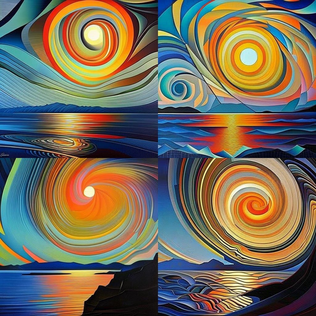 Beautiful masterpiece oil painting of a sunset over the ocean ...