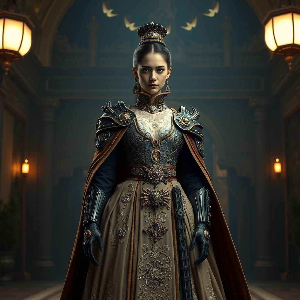 Princess in Cyberpunk Dojo with Biomechanical Armo... - AI Art