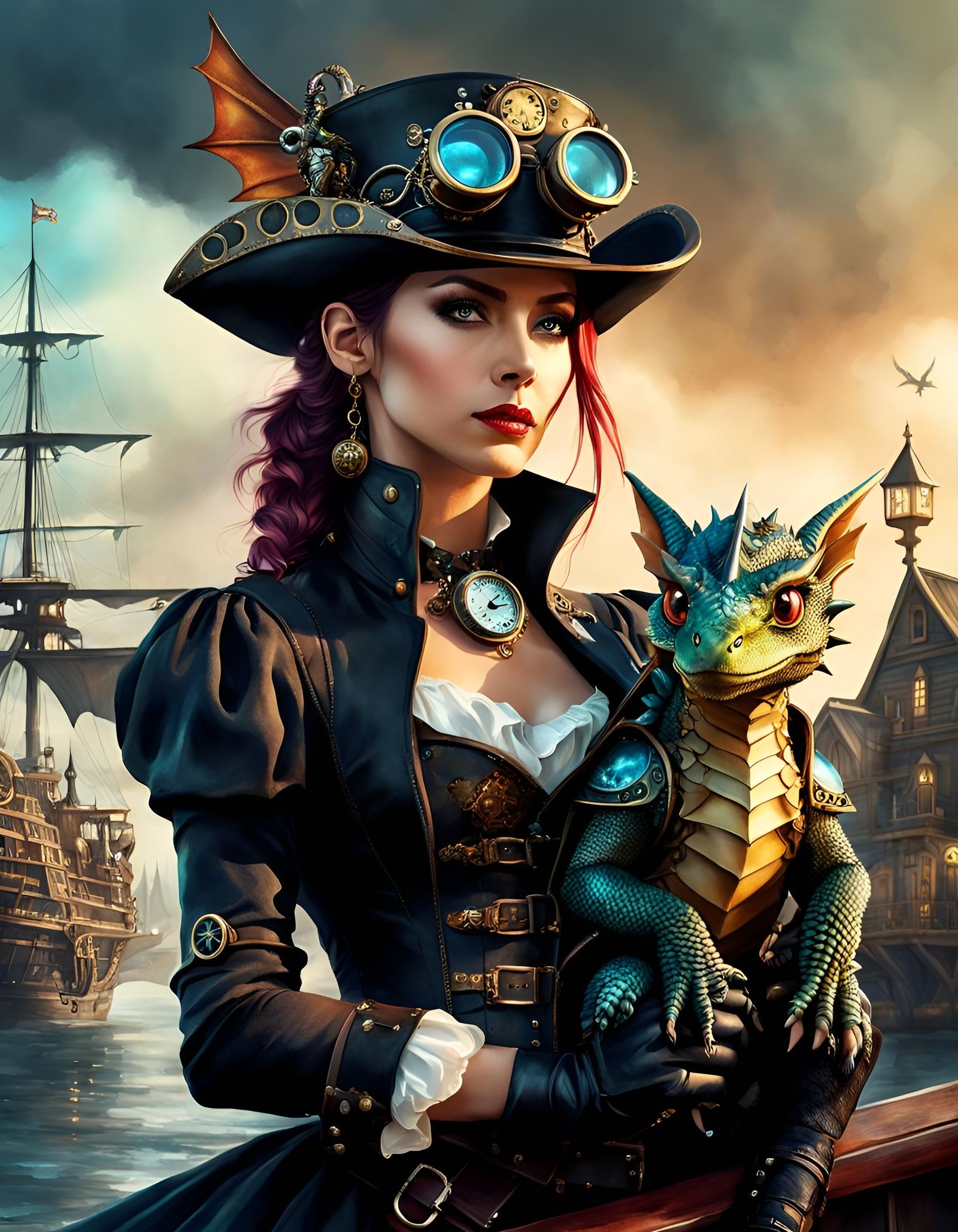 The Pirate and her Pet Dragon - AI Generated Artwork - NightCafe Creator