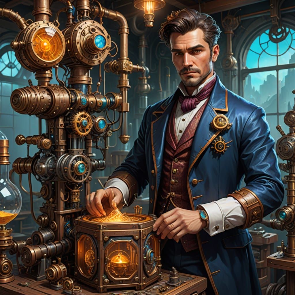 Steampunk Inventor Unveils Marvelous Creation in V... - AI Art