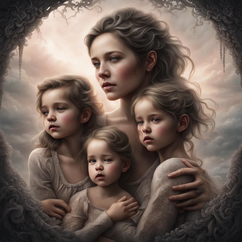 Mother with three daughters - AI Generated Artwork - NightCafe Creator