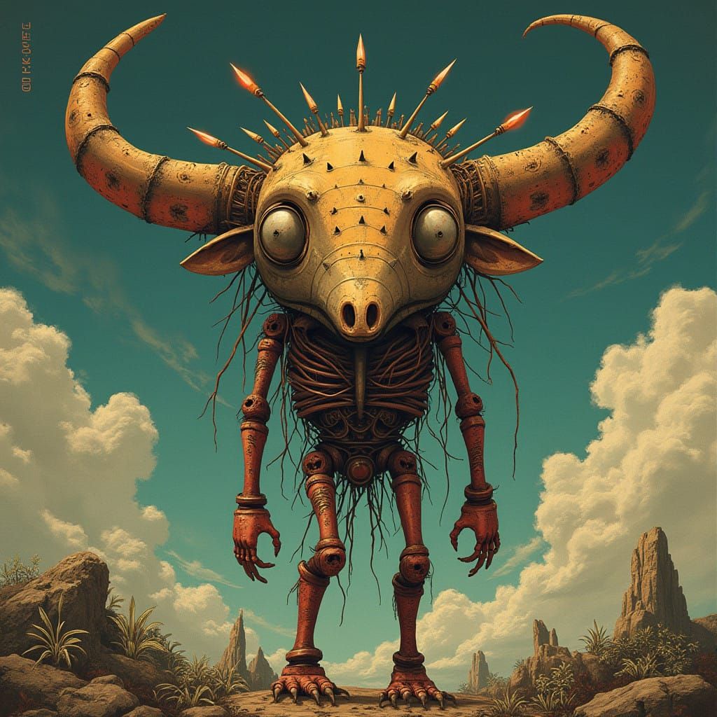 Surreal Pop Surrealist Creature in Rusted Metal an... - AI Art