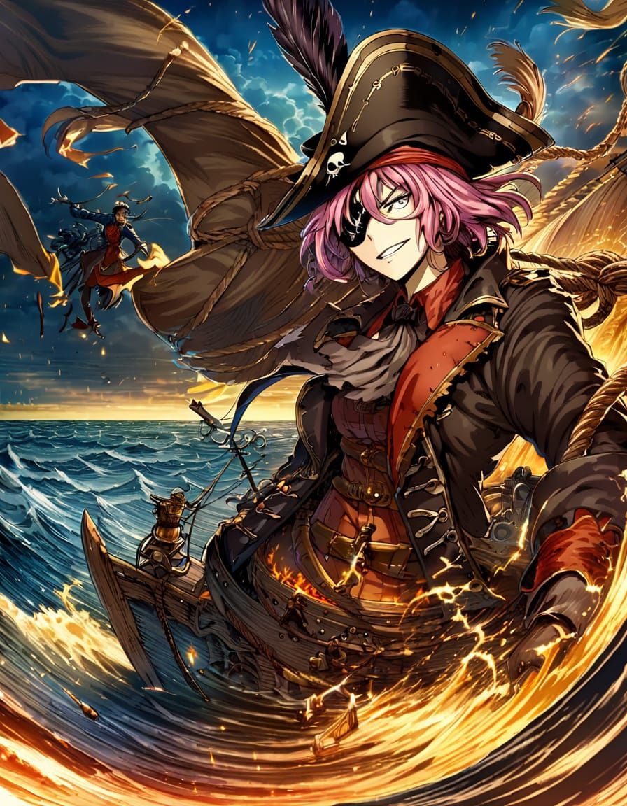 Anime pirate captain 2 - Anime Pirate Captain in Golden Hour
