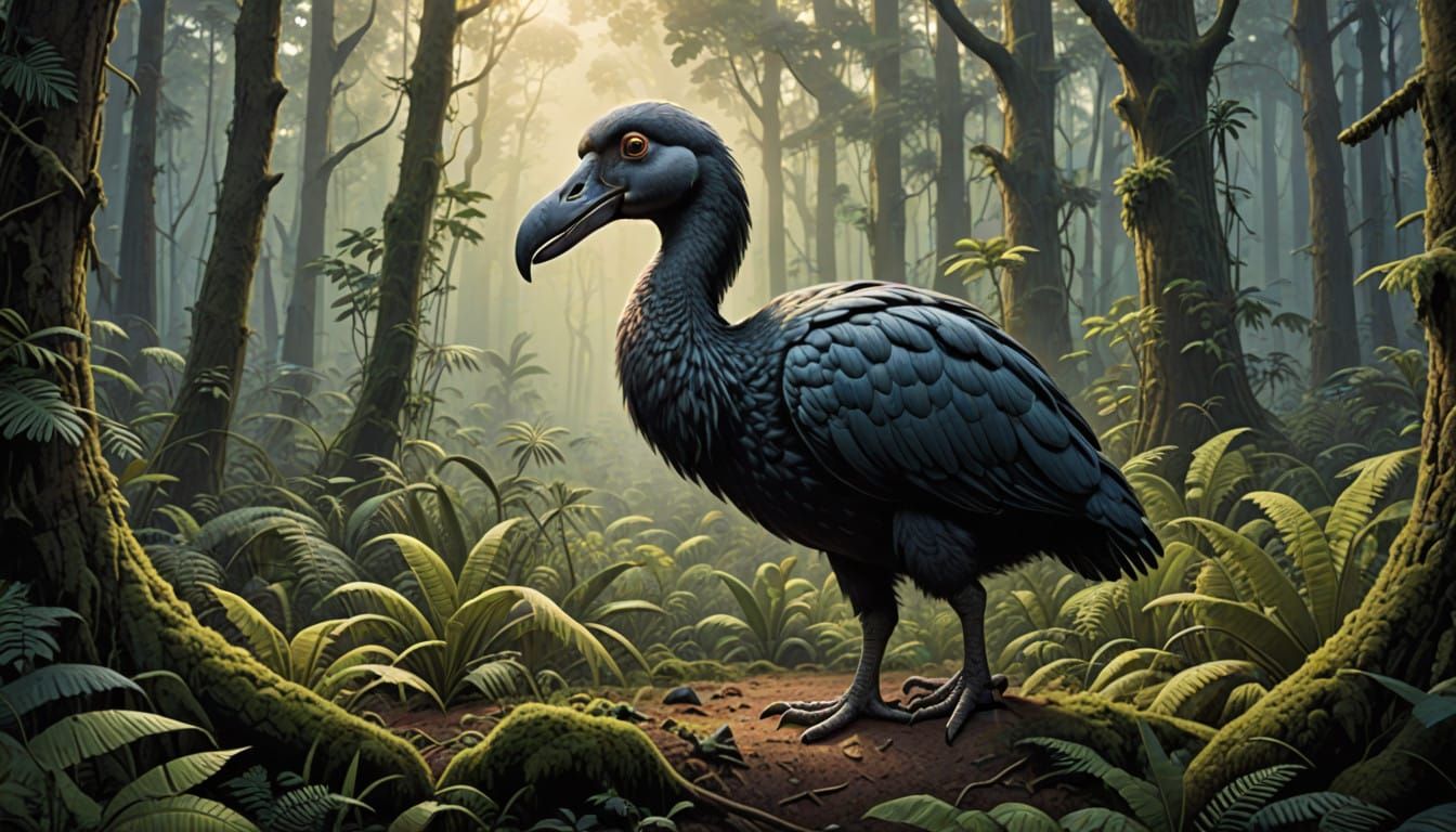Dodo Bird Roams Ancient Forest - AI Art