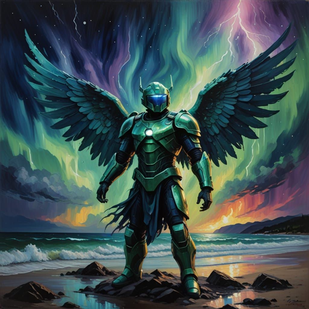 Archangel Under Celestial Fury in Neo-Expressionis... - AI Art