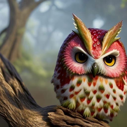 Strawberry Owl - AI Generated Artwork - NightCafe Creator