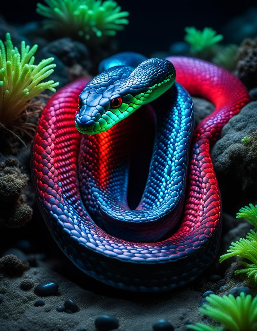 Bioluminous cobra, Hyperdetailed HD resolution 16k : vibrant ...