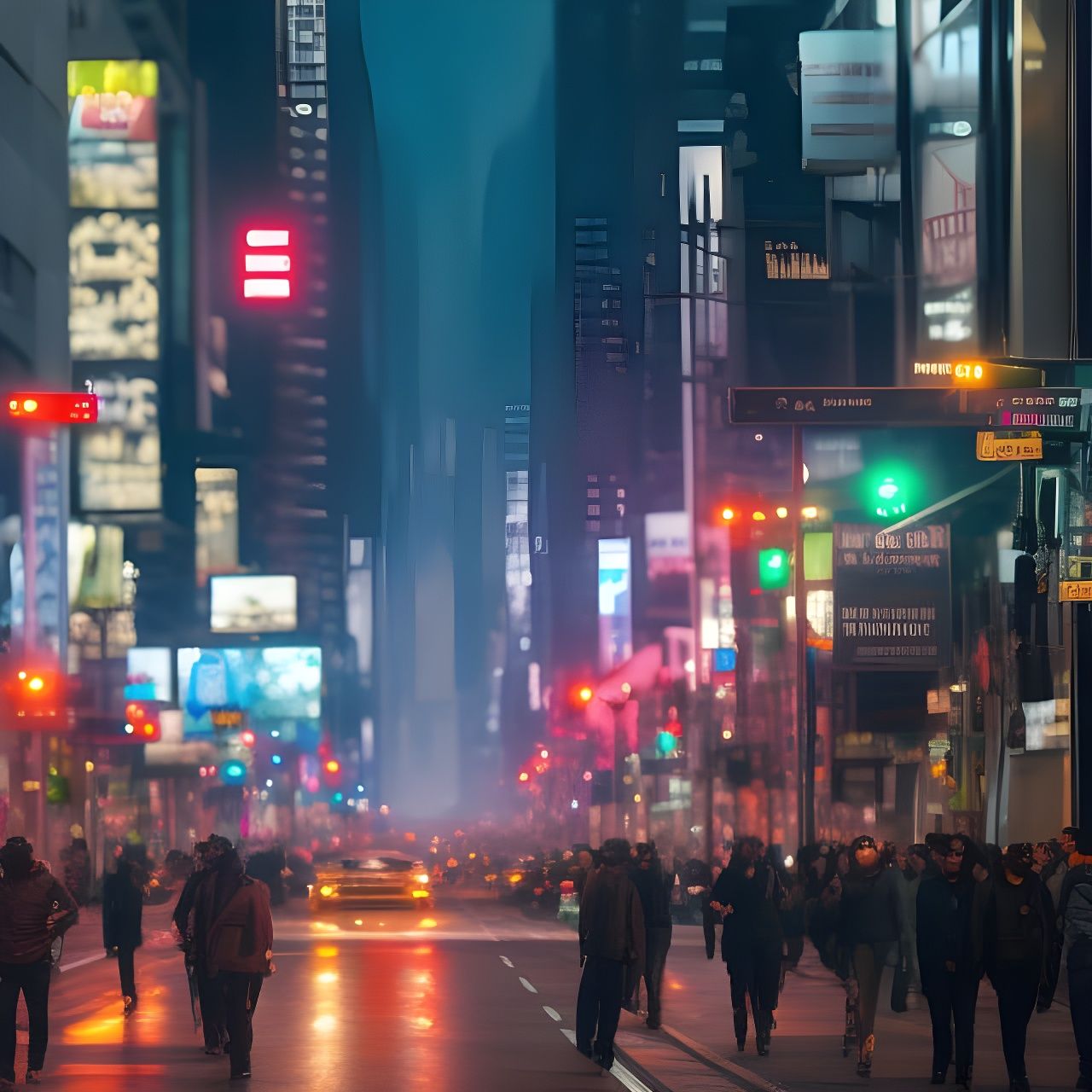 Hyperrealistic Overpopulated busy city, hundreds of people, on city ...