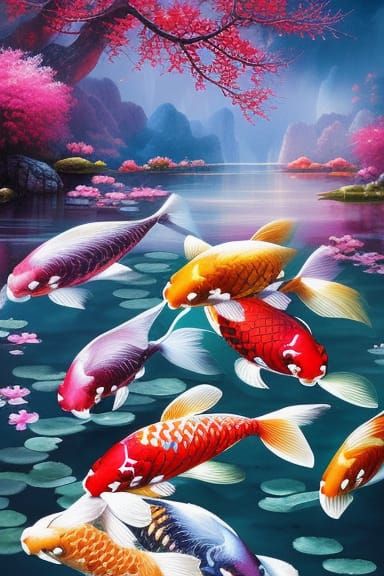 A koi fish pond - AI Generated Artwork - NightCafe Creator