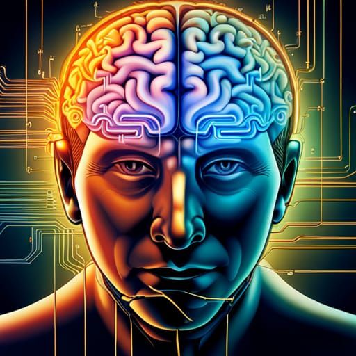 Detailed schematic of a human brain/computer(apple 386 computer) with ...